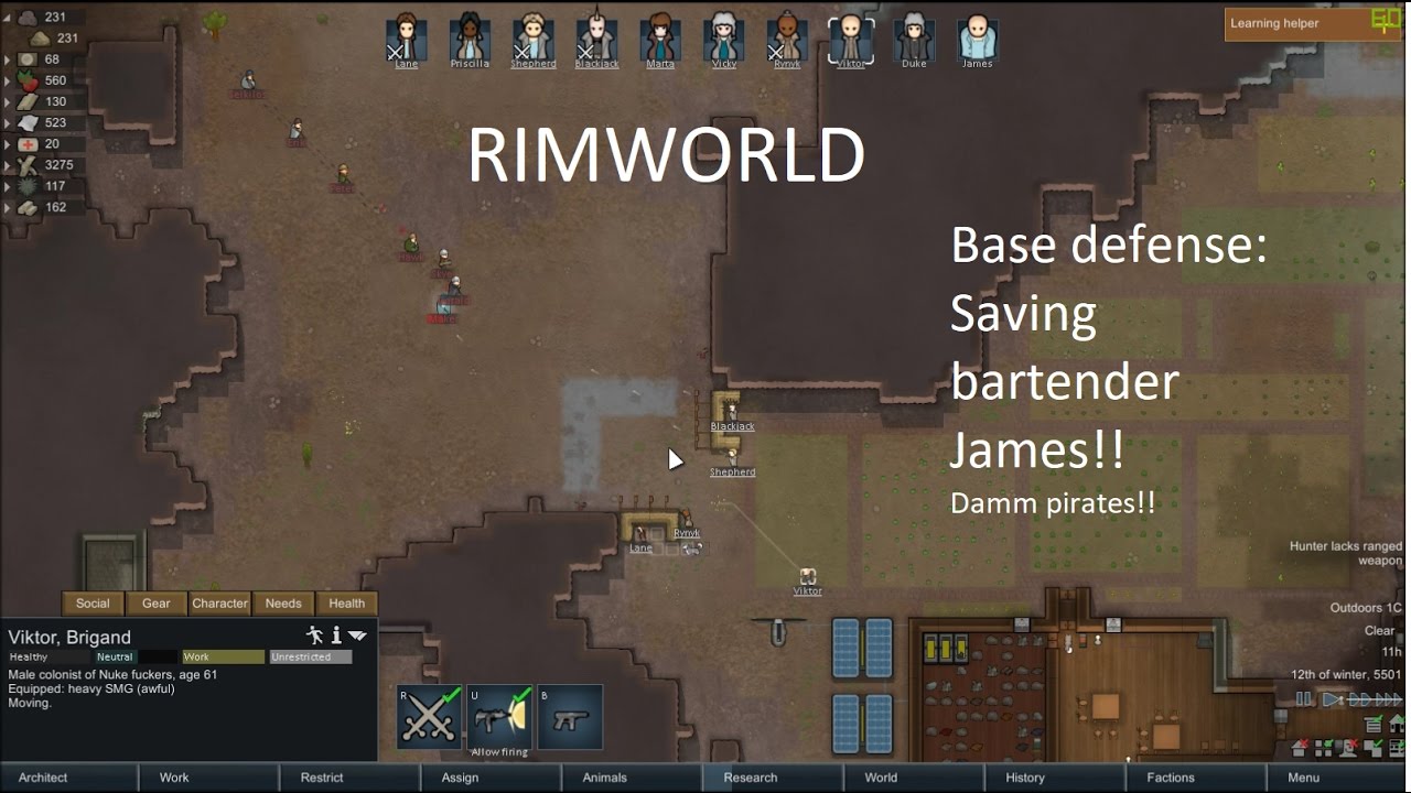 RIMWORLD: base defense saving bartender James - YouTube