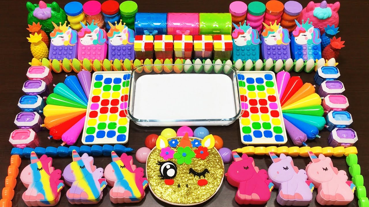 RAINBOW slime!!! Mixing random into GLOSSY slime!!!Satisfying LaLa ...