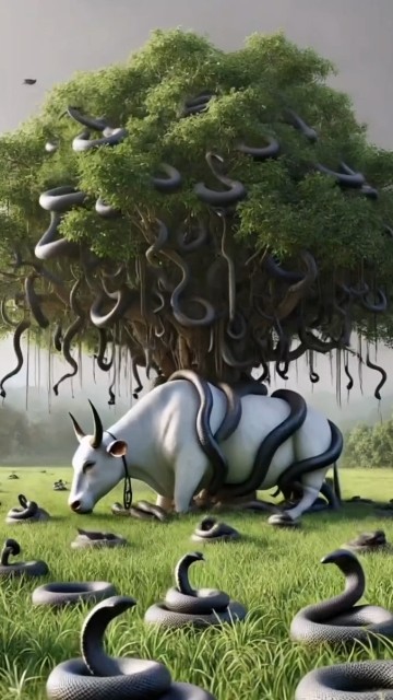 When the cow is grazing, the snakes start eating the cow 🐄⚡ || rescue ...