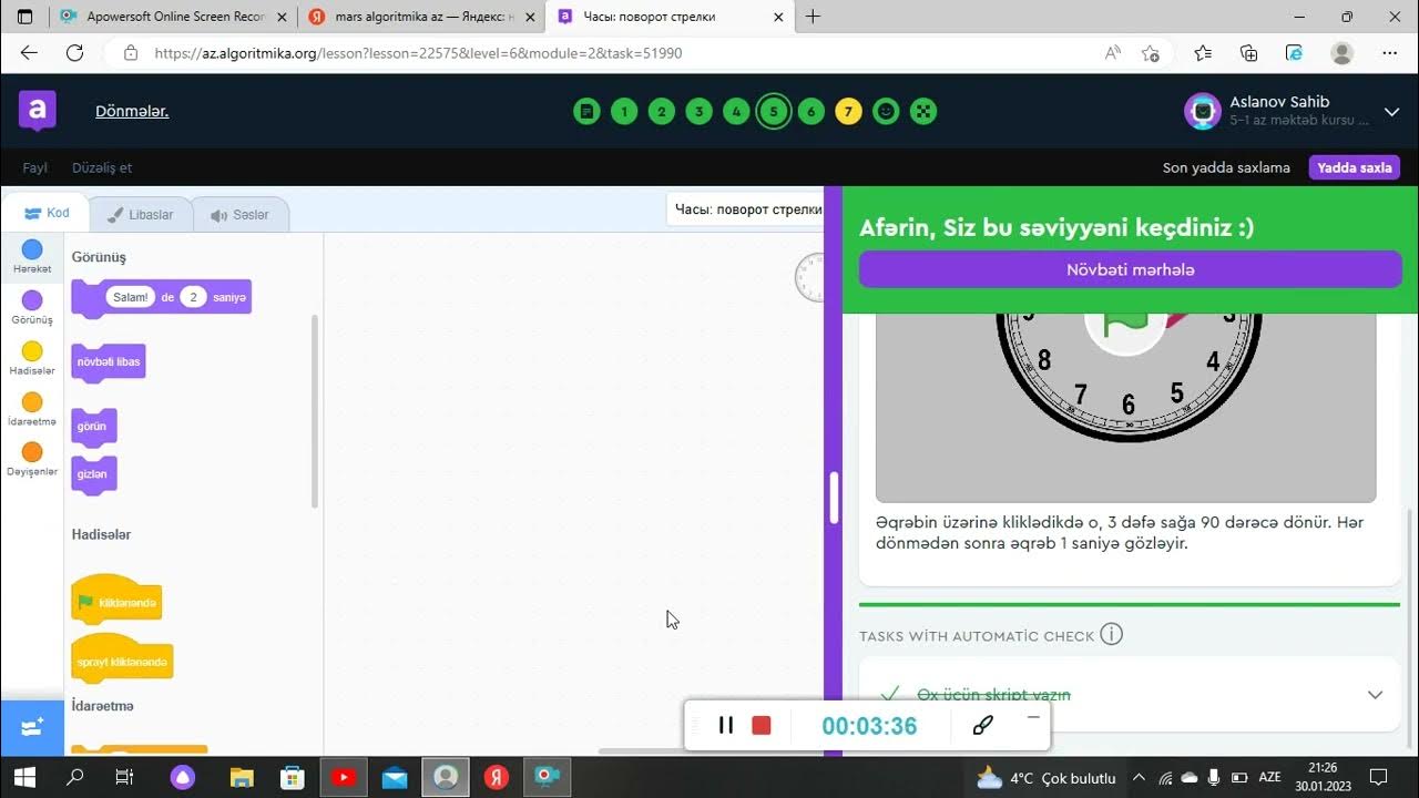 MARS ALGORİTMİKA.AZ DƏRS 8 DÖNMƏLƏR 5-Cİ SİNİF MODUL2 🎬🎬📽 - YouTube