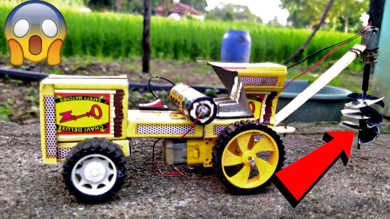 How To Make Matchbox Diy Tractor Mounted Drilling Machine || Electric ...