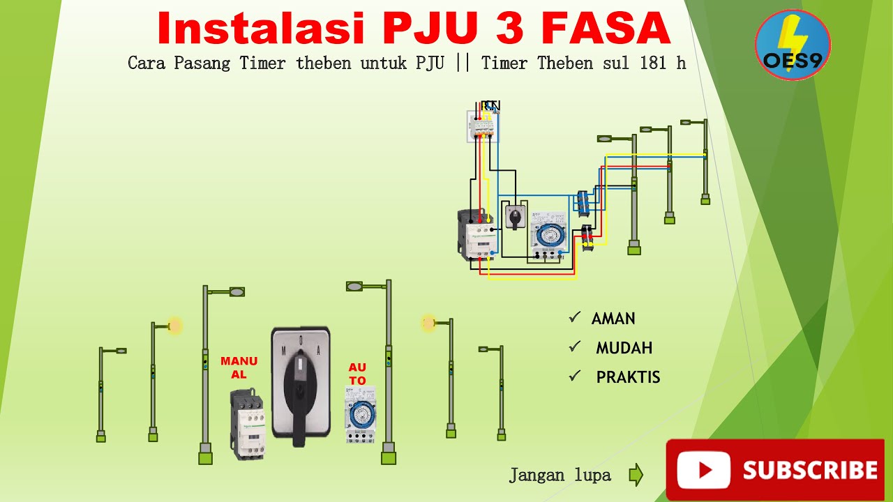 Rangkaian lampu jalan dengan timer dan kontaktor|3 Fasa|3 Kelompok ...