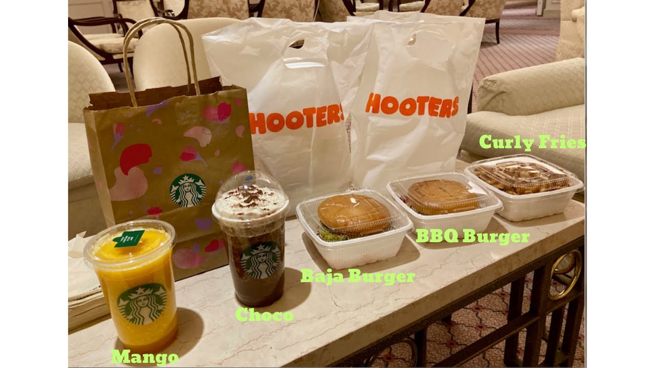 Starbucks Mango & Chocolate Frappuccino + Hooters Burgers With Fries 🍔🍔 ...