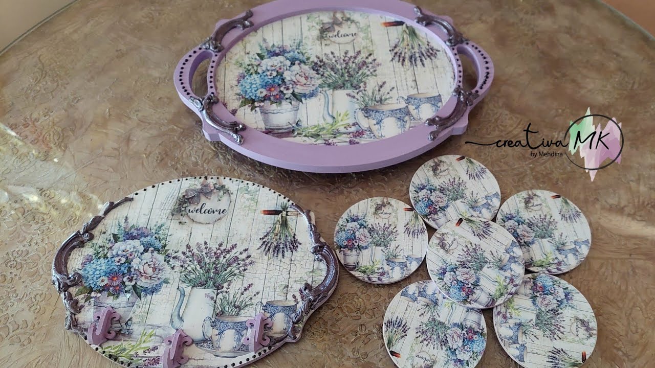 How to do decoupage on a tray and coasters? #decoupage - YouTube