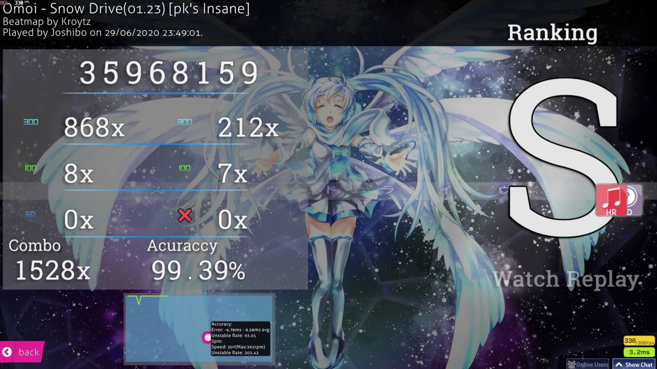 [osu!] Omoi - Snow Drive(01.23) [pk's Insane] +HDHR FC 256pp - YouTube