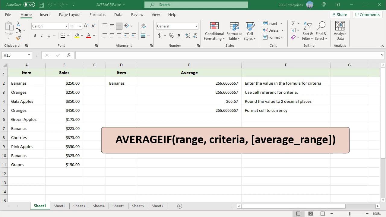 How to use AVERAGEIF function in Excel - Office 365 - YouTube