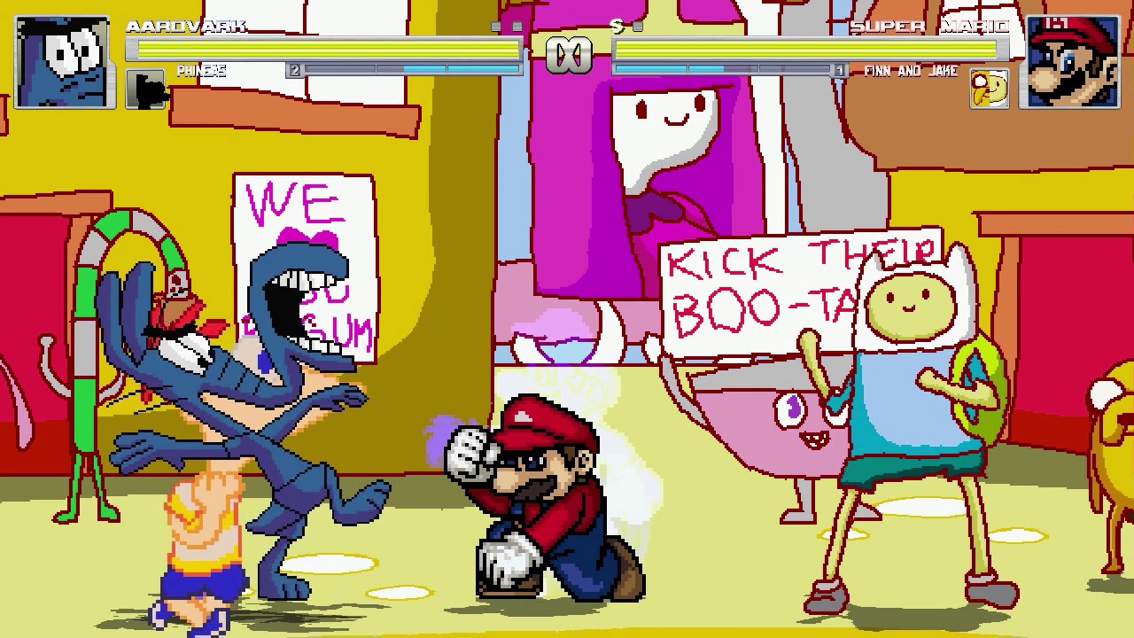 AN Mugen Request #1571: Aardvark & Phineas VS Super Mario, Finn & Jake ...