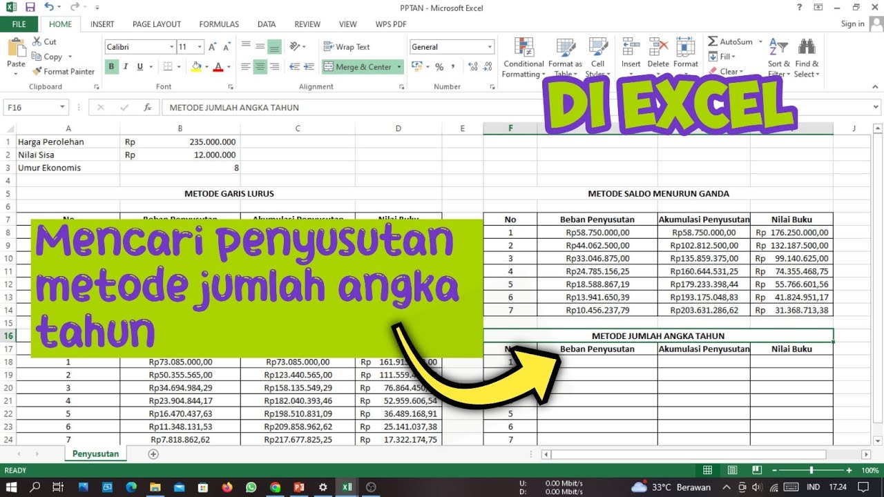 Cara Mencari Penyusutan dengan Metode Jumlah Angka Tahun di Excel ...