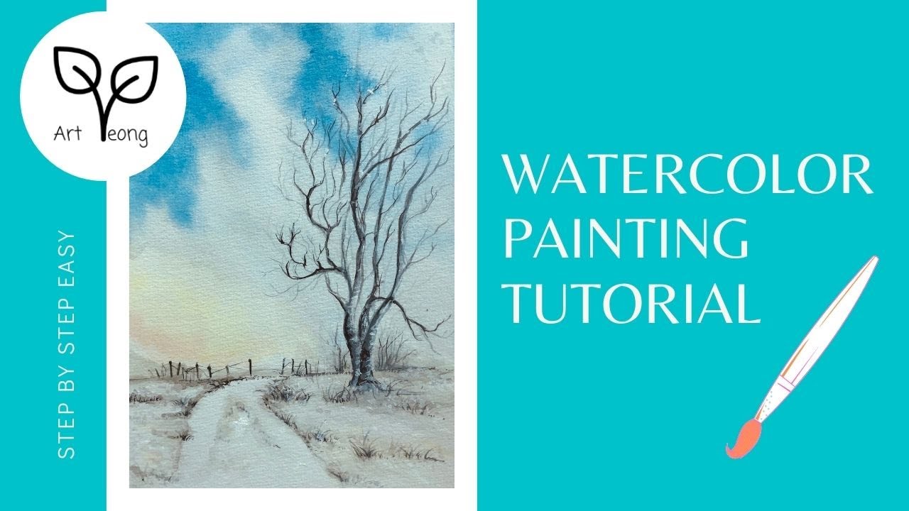 How to Paint Watercolor Winter Landscape l Step by Step l Full Tutorial ...