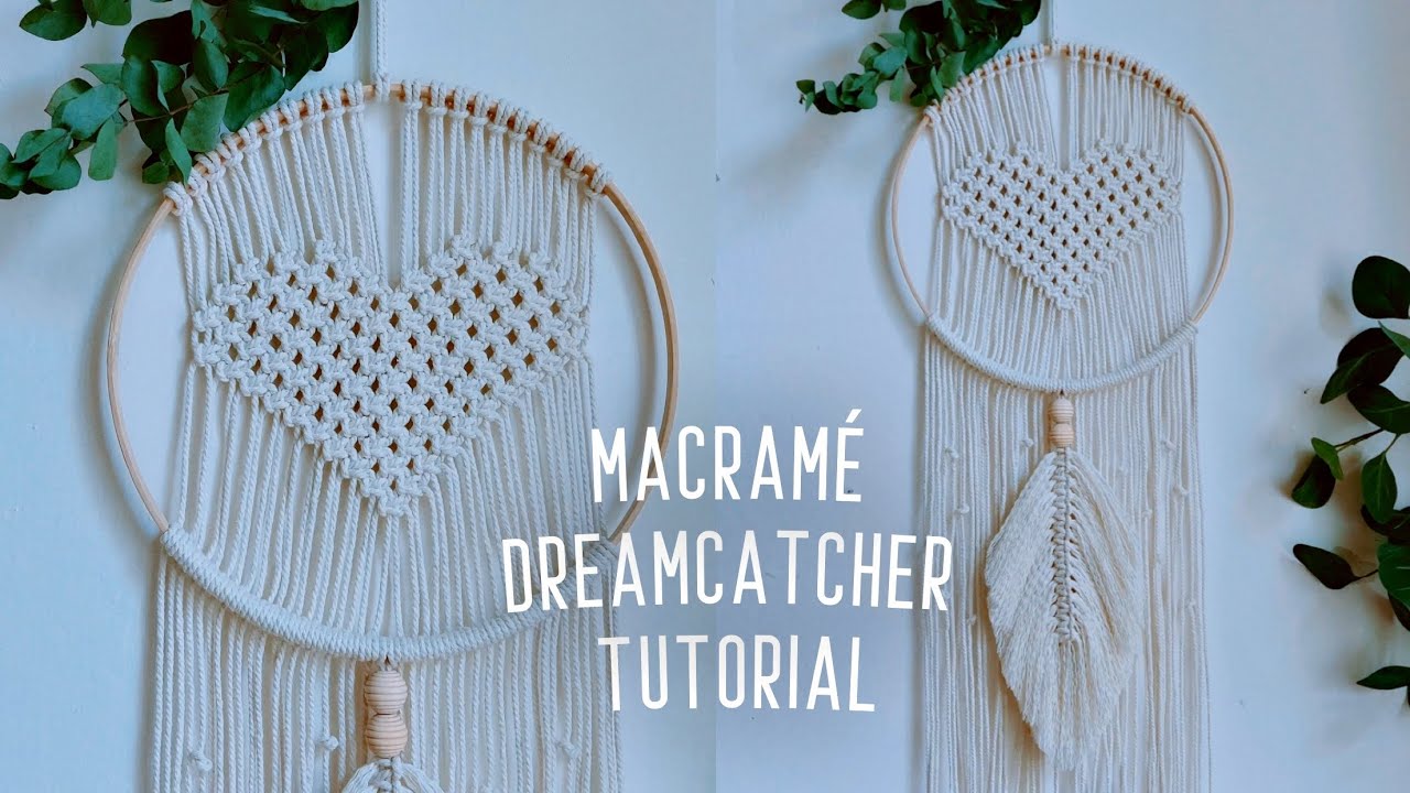 HEART DREAMCATCHER TUTORIAL • Macrame Wall Hanging w/ Feather • Easy Beginner DIY • Boho Room ...