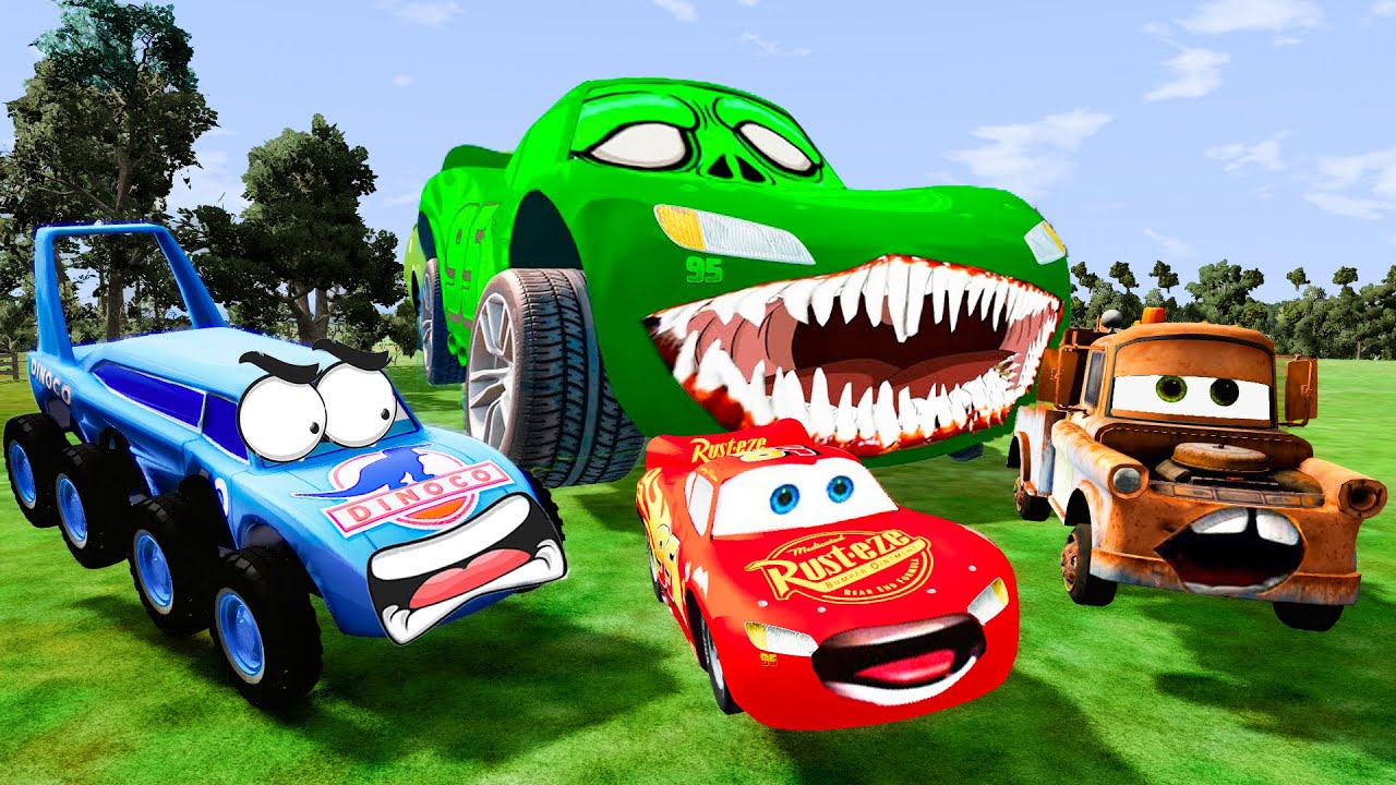 Lightning McQueen, King Dinoco and MATER vs BIG CHICK HICKS Pixar Car ...
