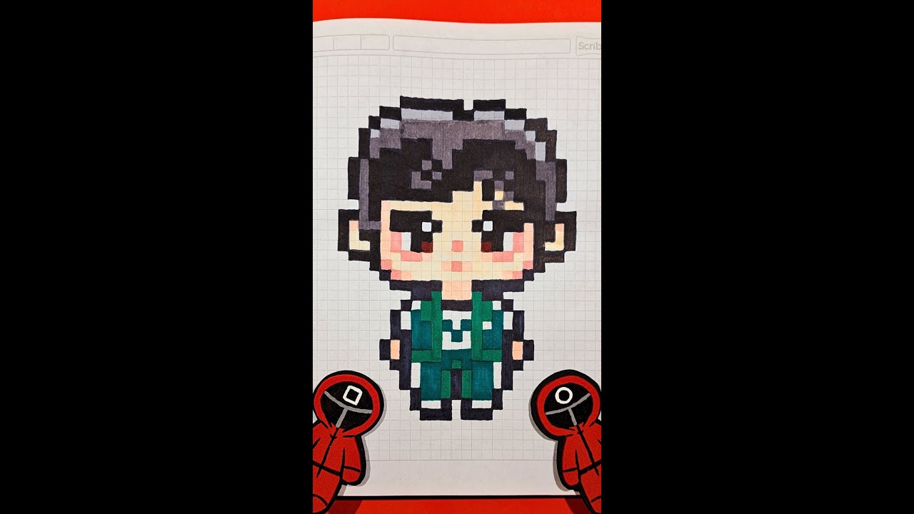 Como dibujar al jugador 456 del juego del calamar Pixelart/ How to draw ...