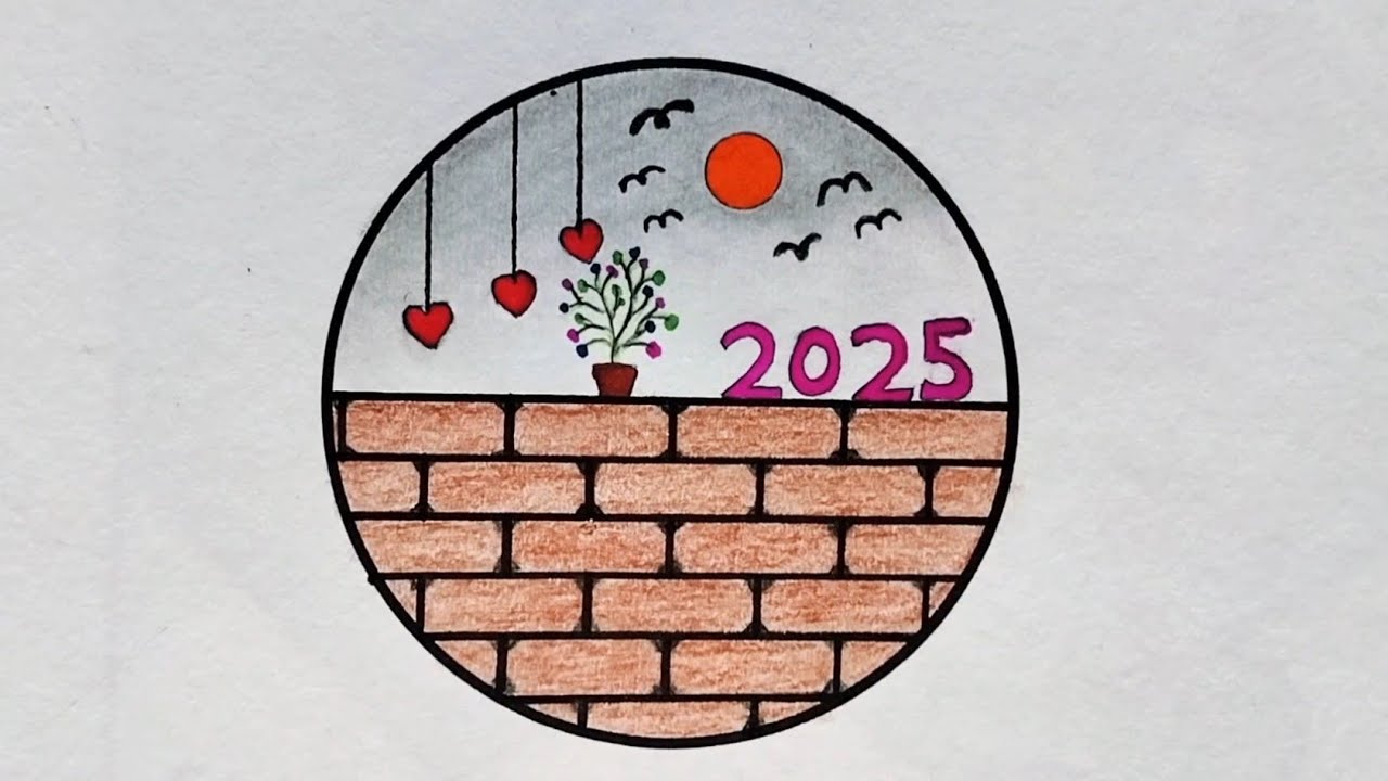 Happy new year drawing 2025 / New year drawing / new year scenery ...