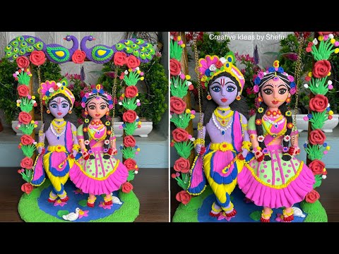 DIY how to make Radha Krishna idol with clay || handmade clay small radha krishna murti making