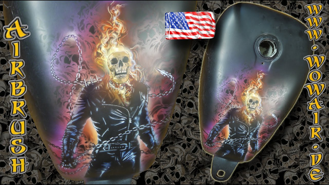 Airbrush by Wow No.635 " Ghost Rider Bike Gas Tank Part 1 " with ...