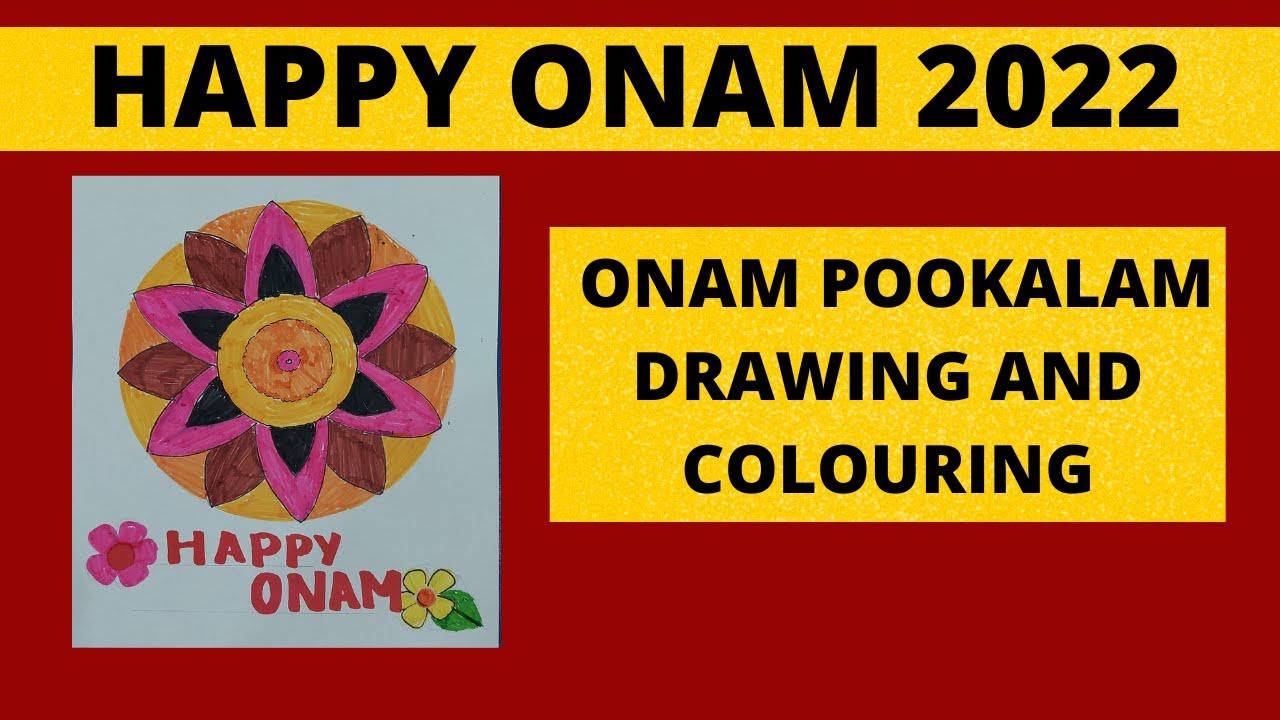 Happy Onam 2022 | Beautiful Onam Pookalam drawing and colouring ...