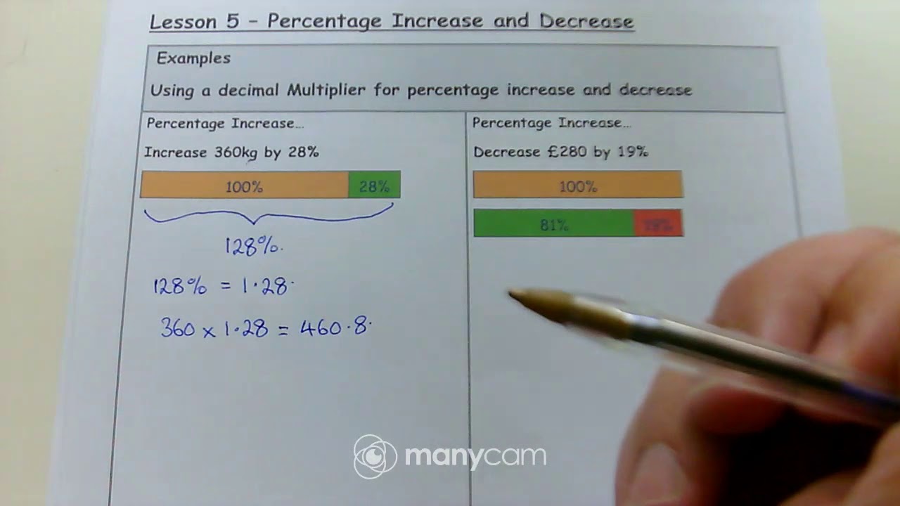 Percentage Increase And Decrease Using A Decimal Multiplier Youtube 0844
