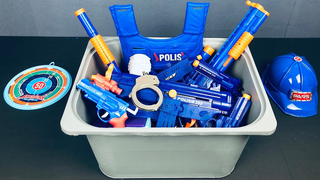 Box of Police Toys !!! Police Toy Guns & Equipments !!! Police Weapons ...