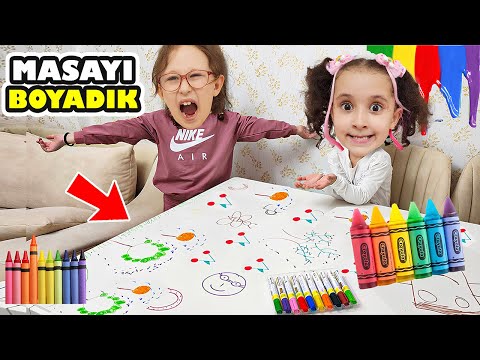 BAHAR VE BANU ALYA İLE MASAMIZIN ÜSTÜNÜ BOYADIK !!