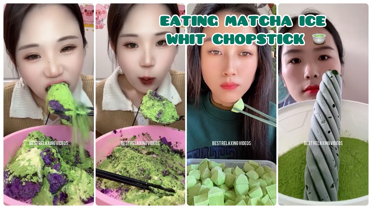 [ASMR] HEAVY MATCHA POWDERED ICE EATING MATCHA ASMR & BIG BITES 😋 ...