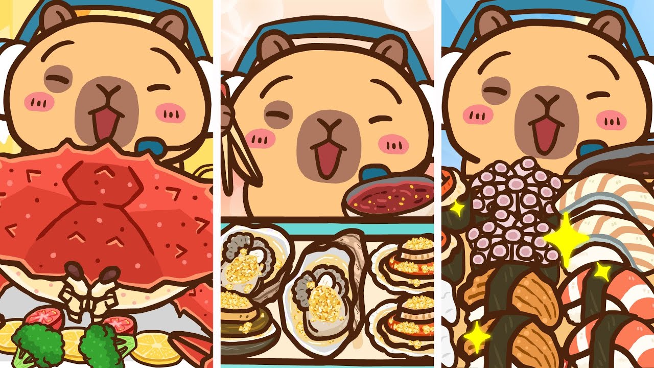 Grilled seafood, King crab, Sushi / My Capybara TV / Capy Mukbang ...