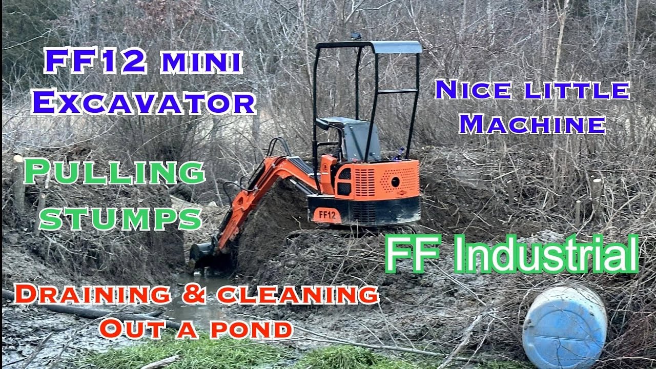 2023 FF12 mini Chinese excavator cleaning out a pond - YouTube