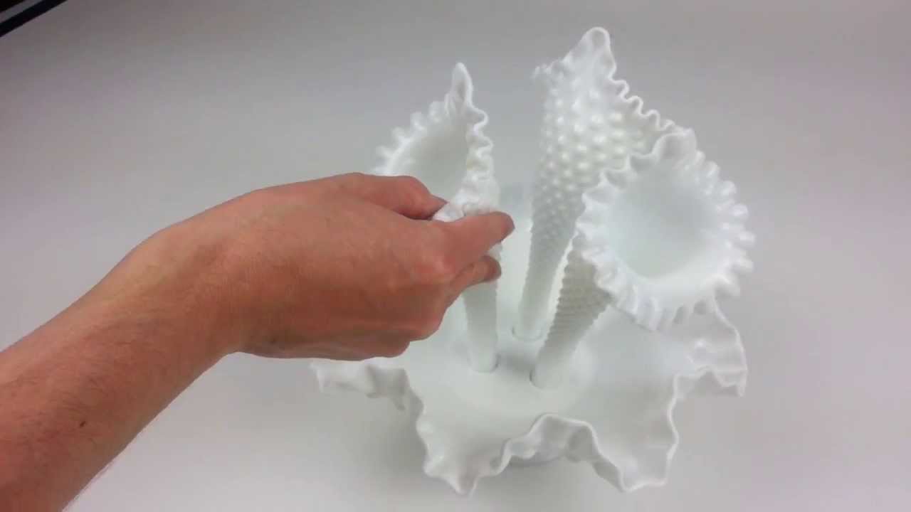 Fenton Art Glass - Hobnail Milk Glass Pattern - 4 Piece Epergne - YouTube