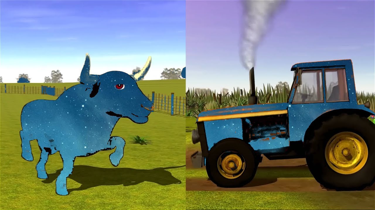 El Pollito Pio tractor azul y vaca toro azul sobrecalentar -de la ...