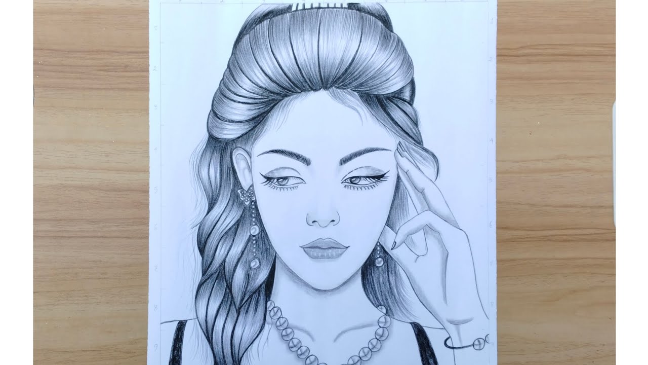 beautiful girl portrait drawing with pencil// Step by step pencil ...