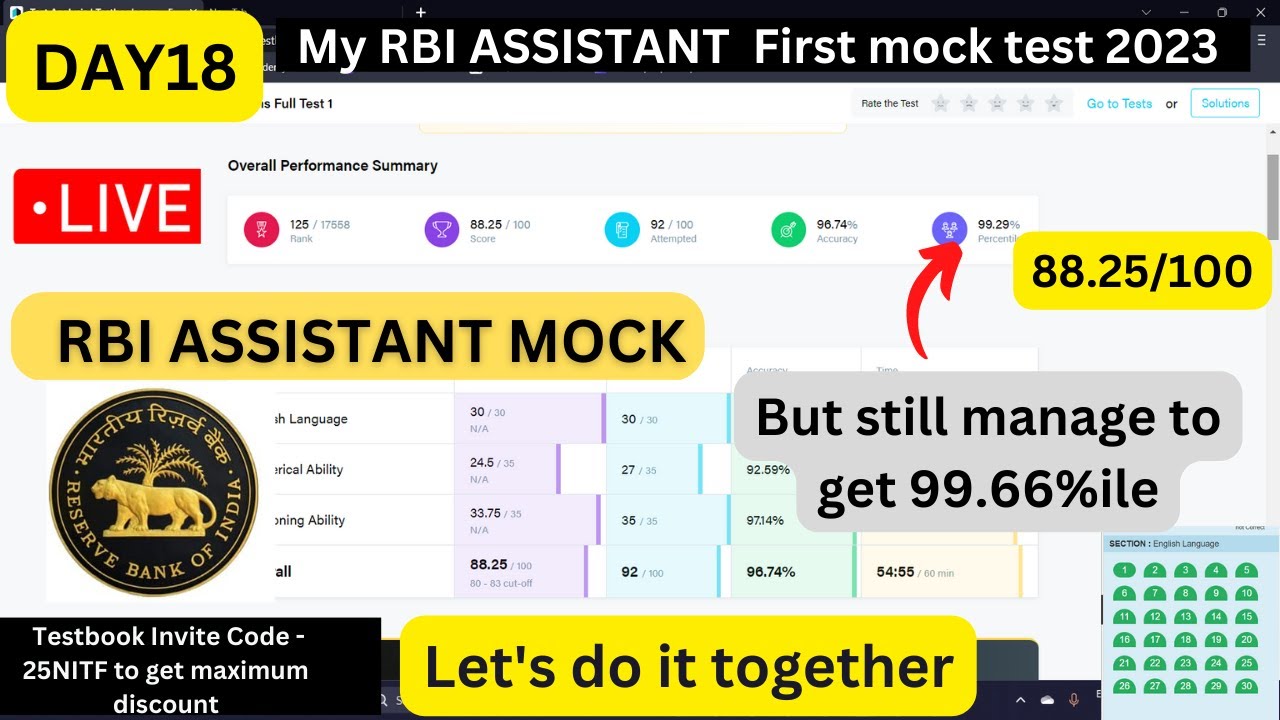 RBI ASSIST FULL MOCK DAY-1 got 99%tile 88.50/100 marks || let's do it ...