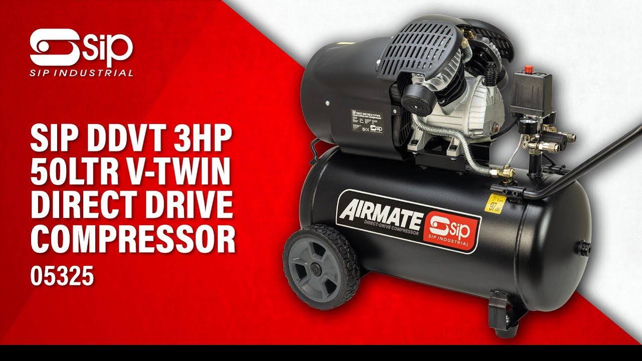 SIP | 05325 DDVT 3hp 50ltr V-Twin Direct Drive Compressor - YouTube