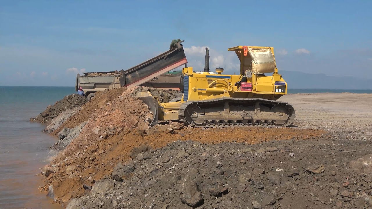 Best Dump Truck Dropping Rock & Soil To Sea - YouTube