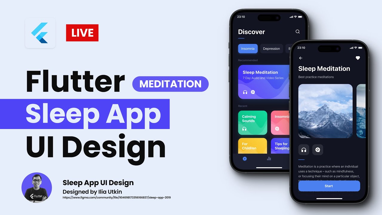 [ LIVE ] Flutter UI Tutorial - Meditation Sleep App UI Design | PART 1 - YouTube