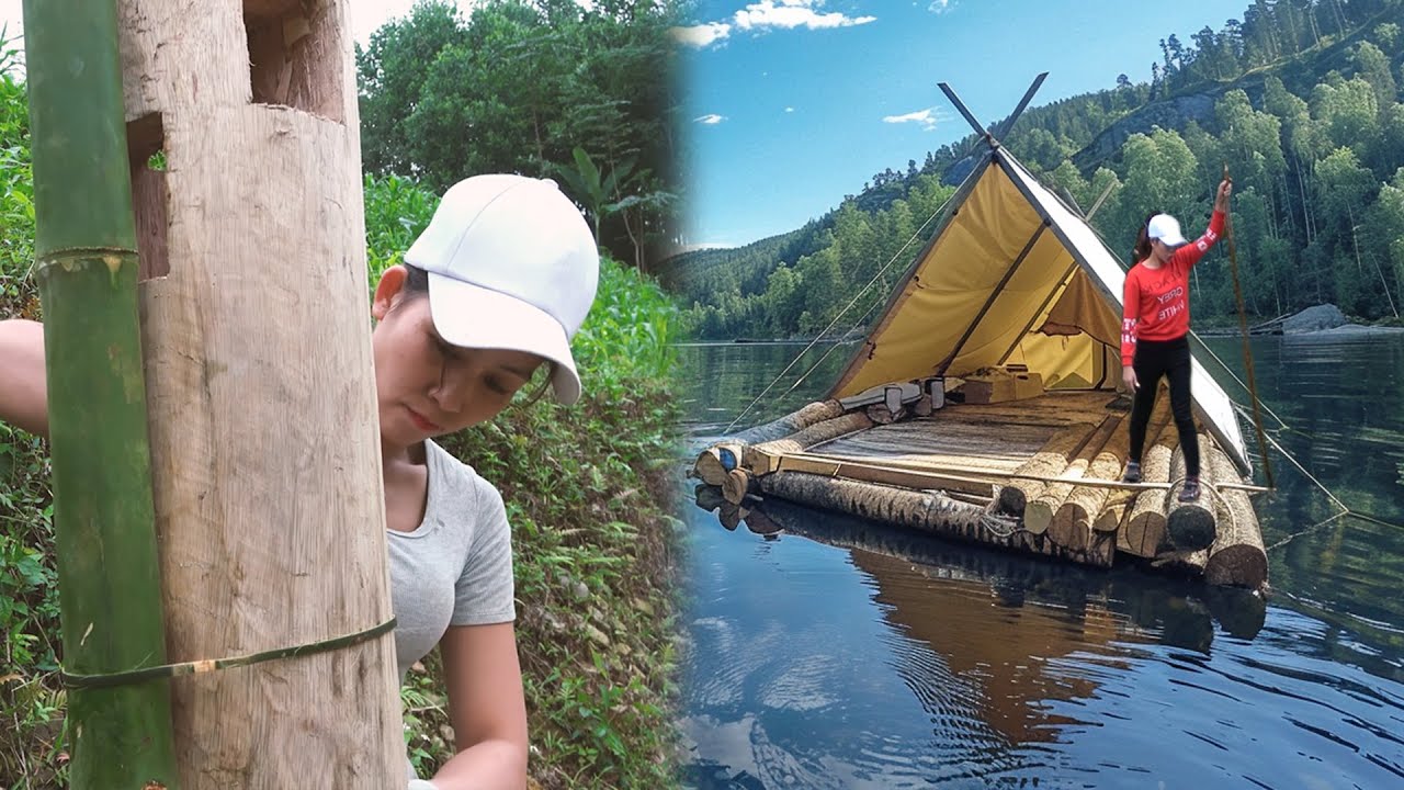 Transporting Wood By Raft | Building House Foundation With Big Log ...