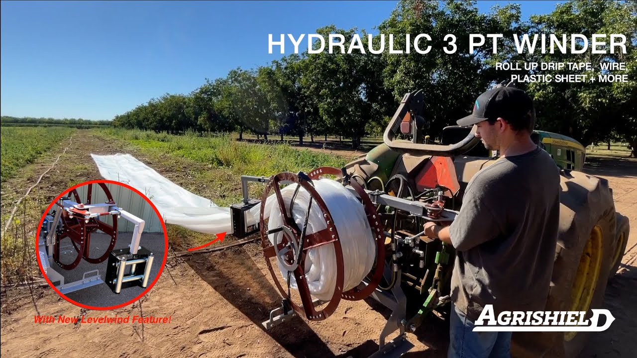 Rolling Up Plastic Sheet with Agrishield 3 PT Hydraulic Winder - YouTube
