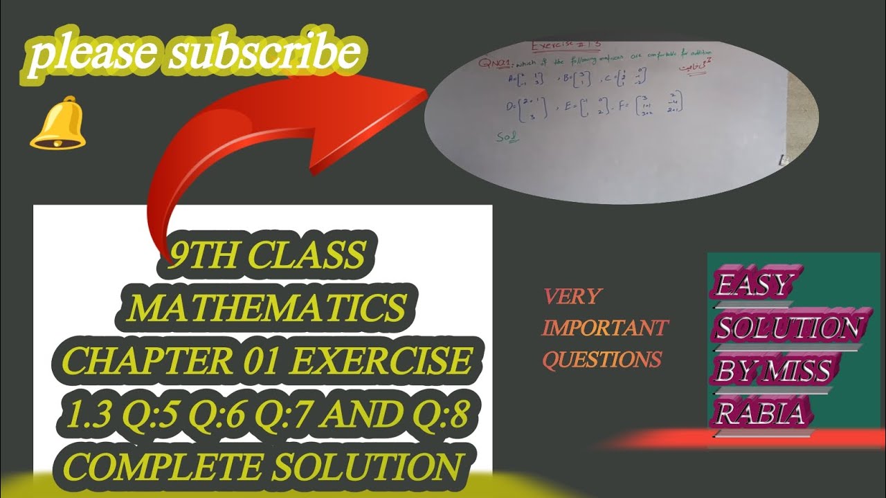 9th Class Mathematics Chapter 01 Exercise 1.3 complete and easy solution| by miss Rabia - YouTube