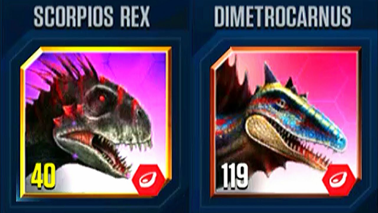 SCORPIOS REX VS DIMETROCARNUS | JURASSIC WORLD THE GAME - YouTube