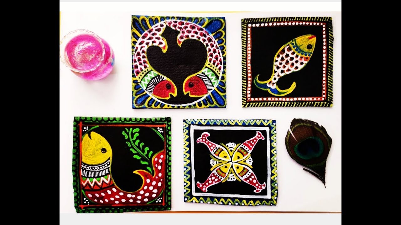Madhubani Tea Coasters \ Madhubani Fish Motifs \ Simple Madhubani ...