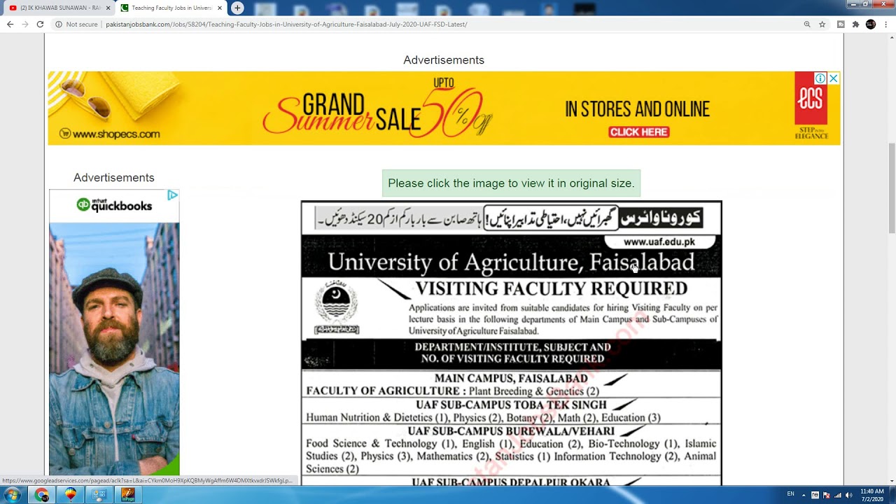 Teaching Faculty Jobs in University of Agriculture Faisalabad July 2020 ...
