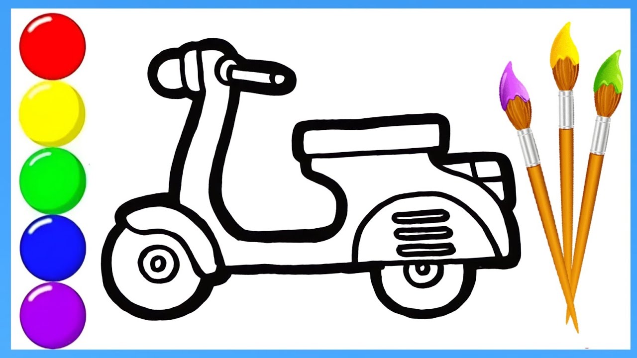 how to Draw scooter, painting and coloring for kids, toddlers | scooter ...