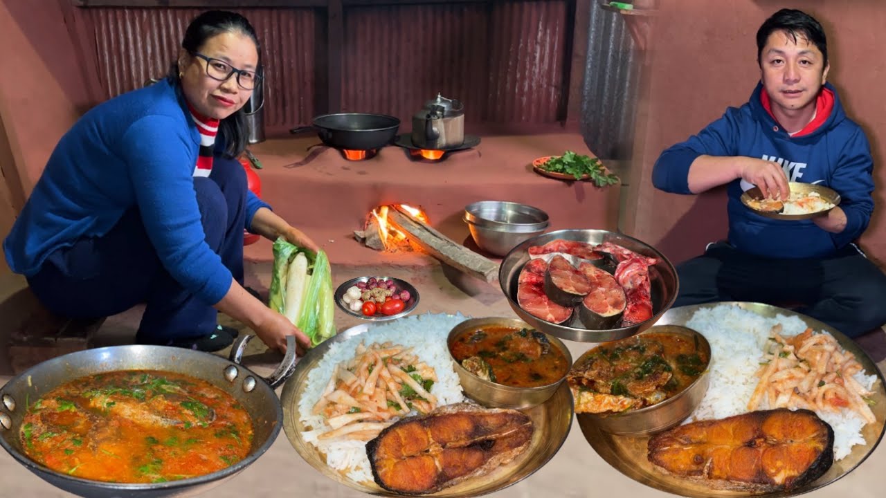 Nepali Cooking in Village - Fish Curry Recipe & Mula Ko Achar with Rice ...