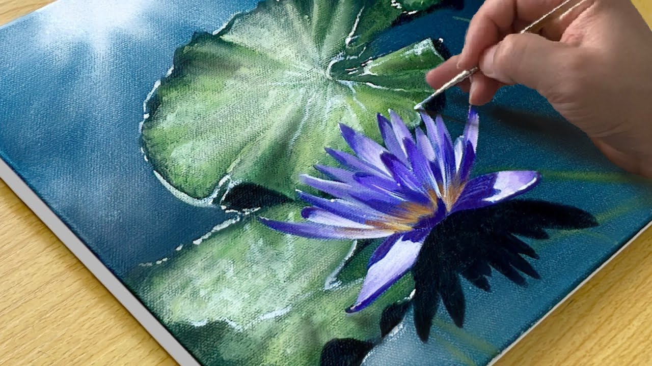 How to Draw a Lotus Flower / Acrylic Painting for Beginners - YouTube