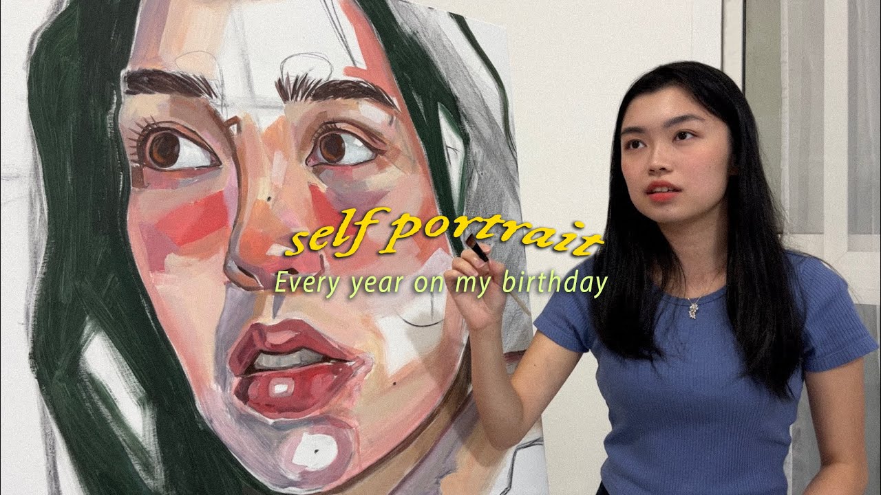 Painting a self portrait every year on my birthday | art vlog - YouTube