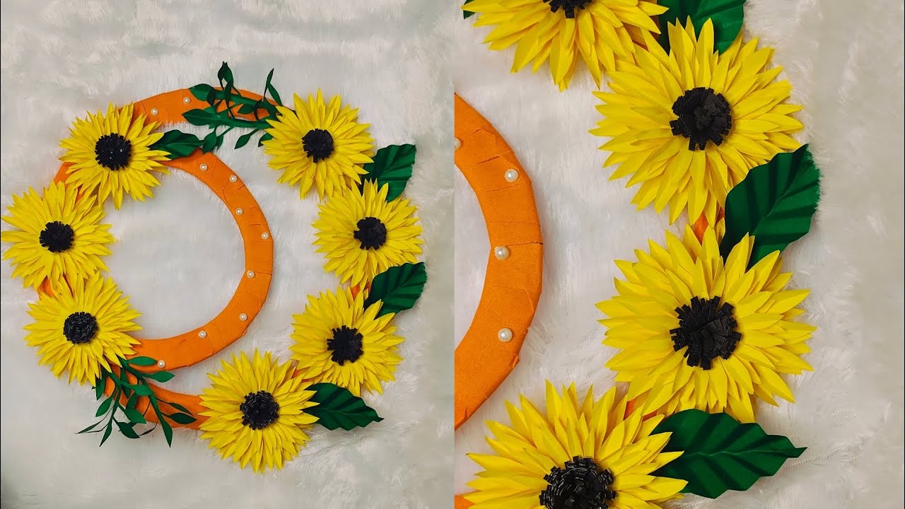 beautiful sunflower wall hanging making🌻//easy paper wall hanging ...