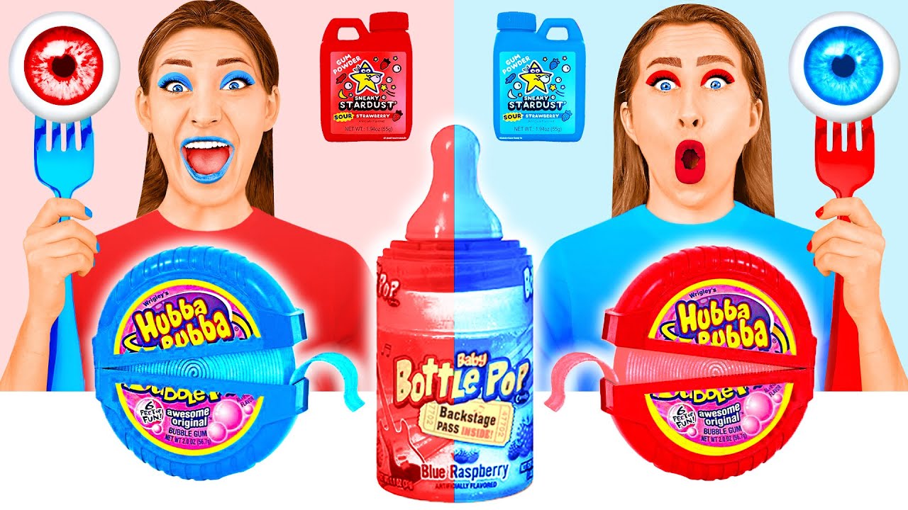 Desafío de Comida Roja vs Comida Azul por TeenChallenge - YouTube