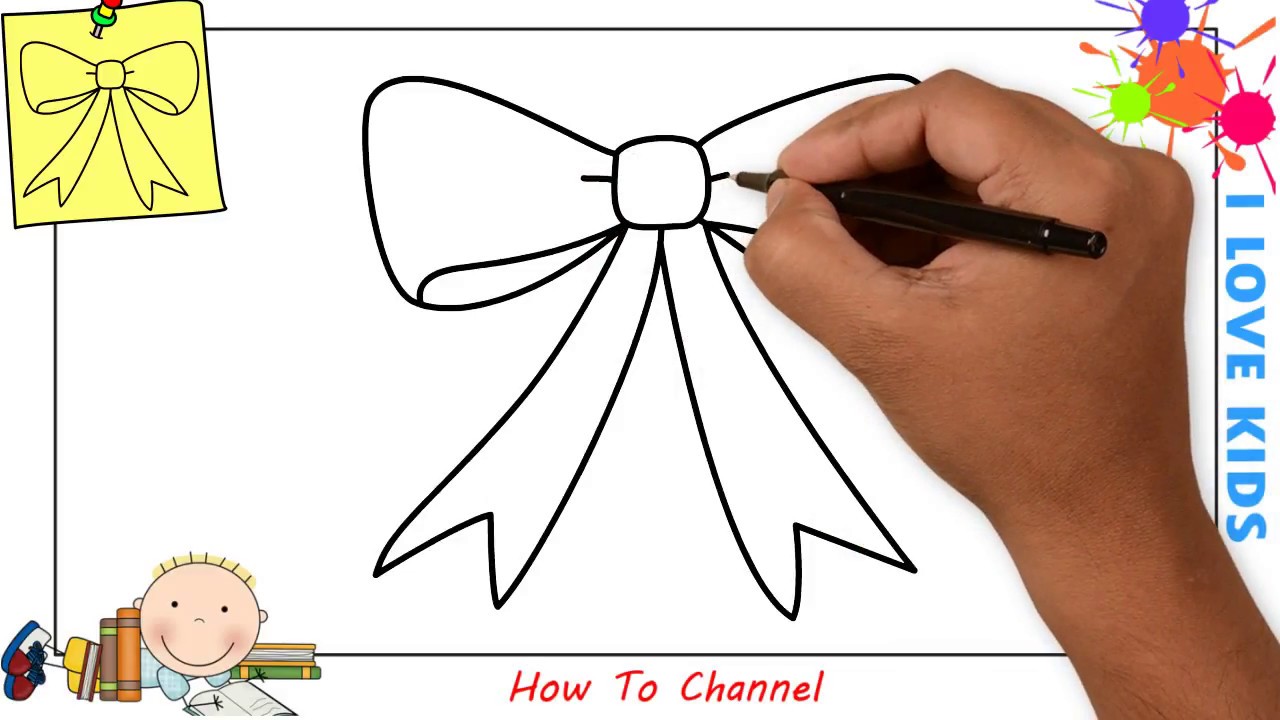 How to draw a bow EASY step by step for kids, beginners, children 4 ...