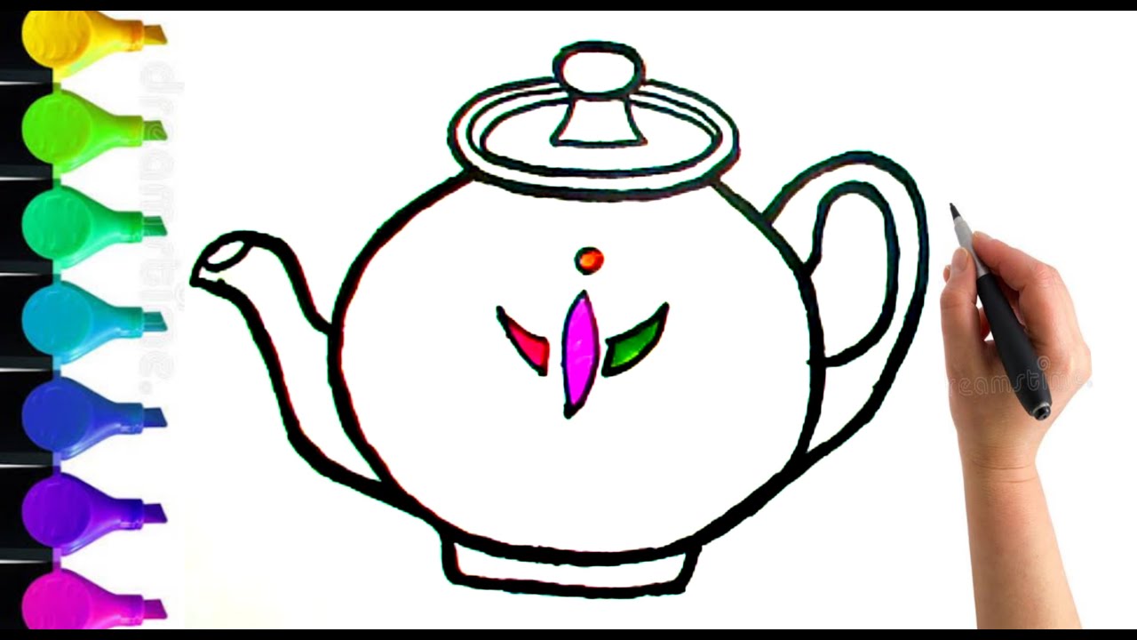 colouring print Kettle art,how to art tea kettle,tea kettle art - YouTube