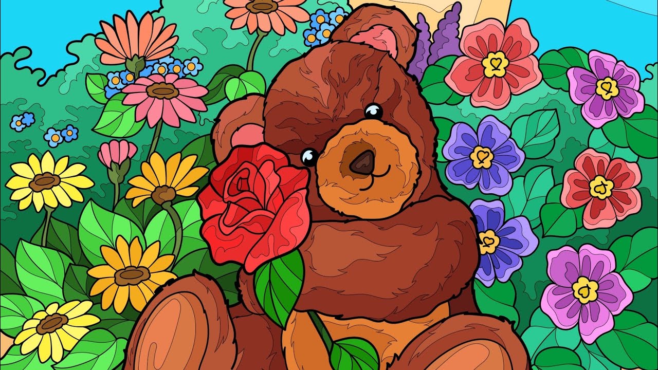 Hey Color app Color with me Get Well Soon Bear with Flowers Paint by ...