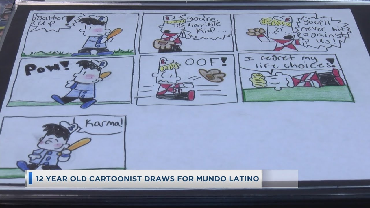12 Year Old Cartoonist Draws For Mundo Latino - YouTube