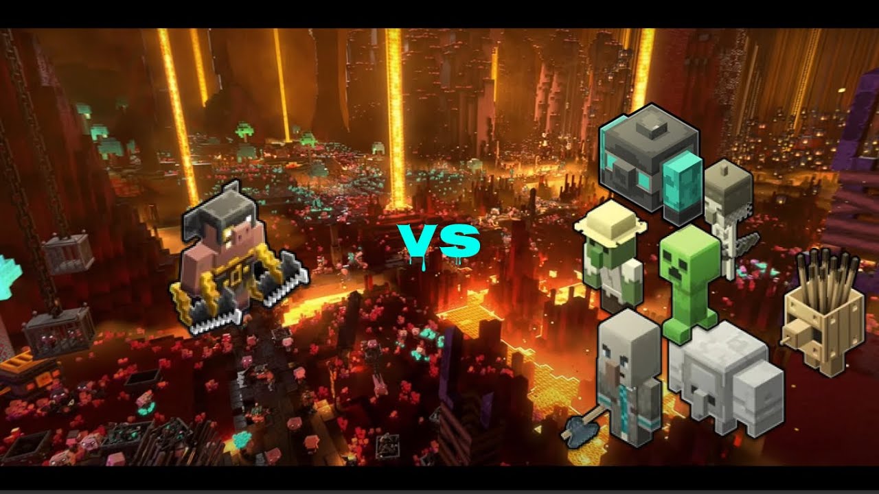 Minecraft legends piglin bruiser vs all mobs - пиглин бугай против всех ...